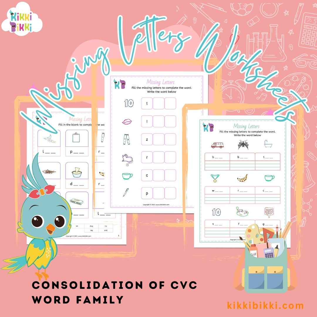 Consolidation of CVC Sound Family - Missing Letters Worksheets
