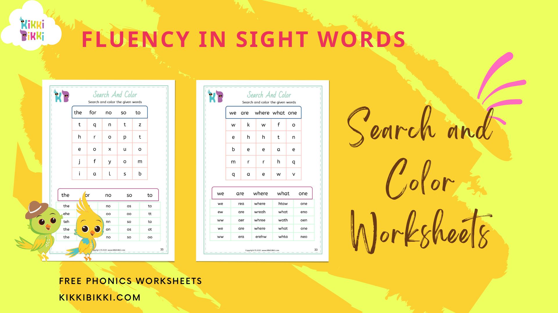 Fluency in Sight Words: Search and Color Words Worksheets