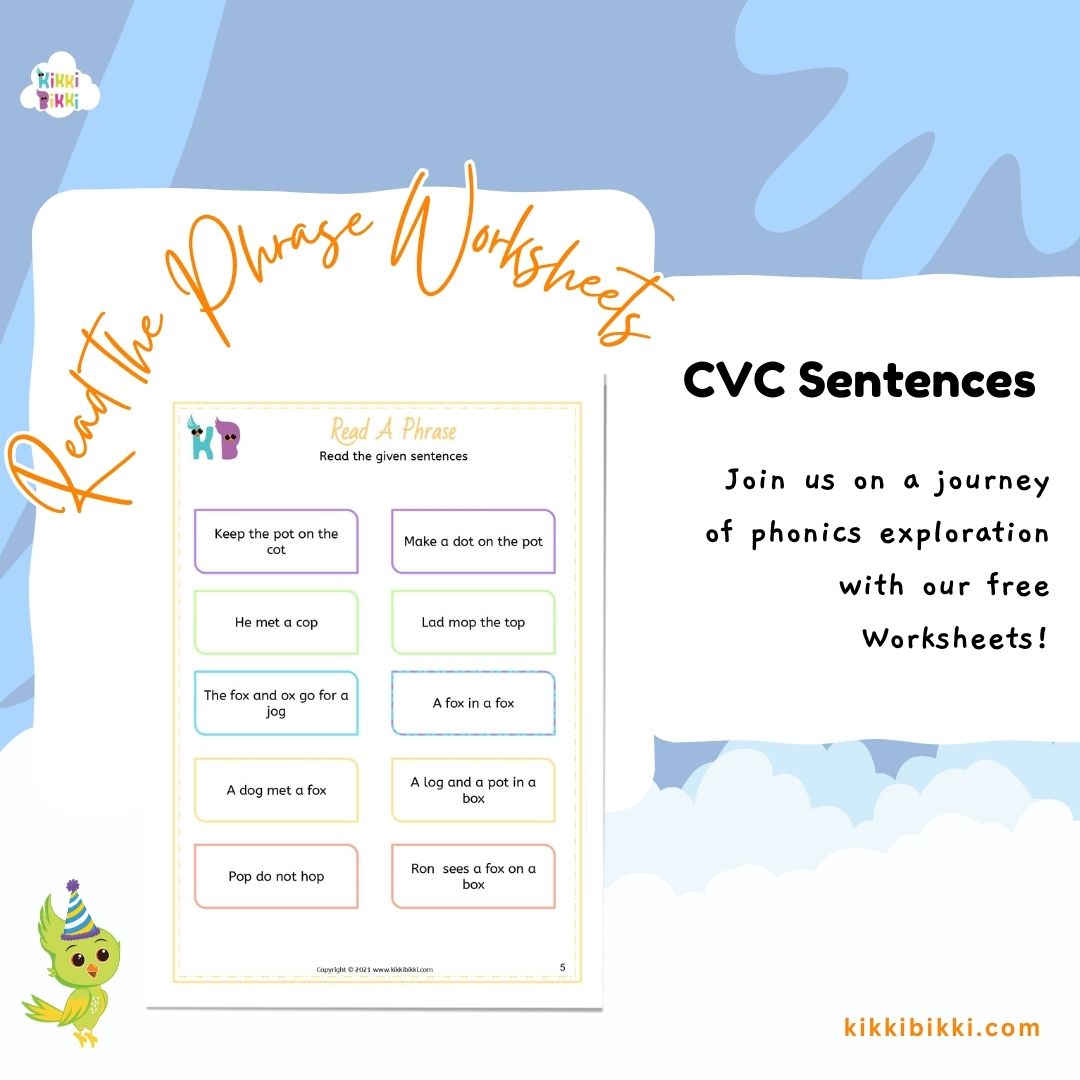 Exploring Phonics: Read a Phrase Worksheets for Kindergarten