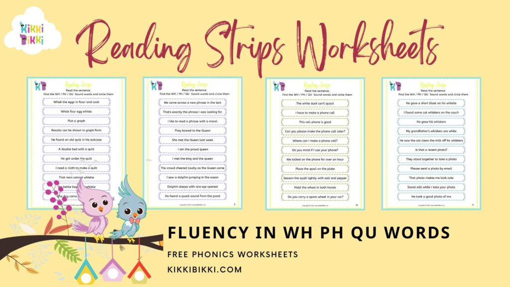 WH, PH, and QU Words - Reading Strips Worksheets