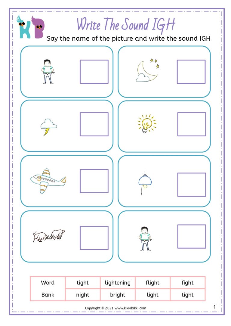 'IGH' Sound: Write the Sound Worksheets for Phonics Practice"