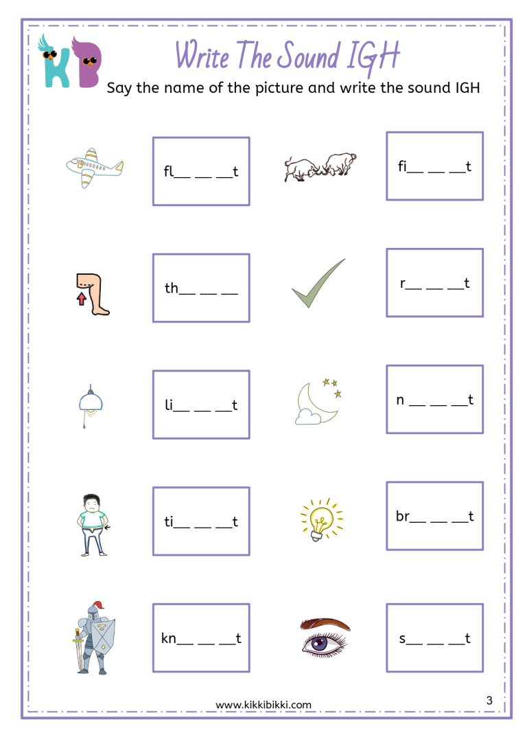 'IGH' Sound: Write the Sound Worksheets for Phonics Practice"