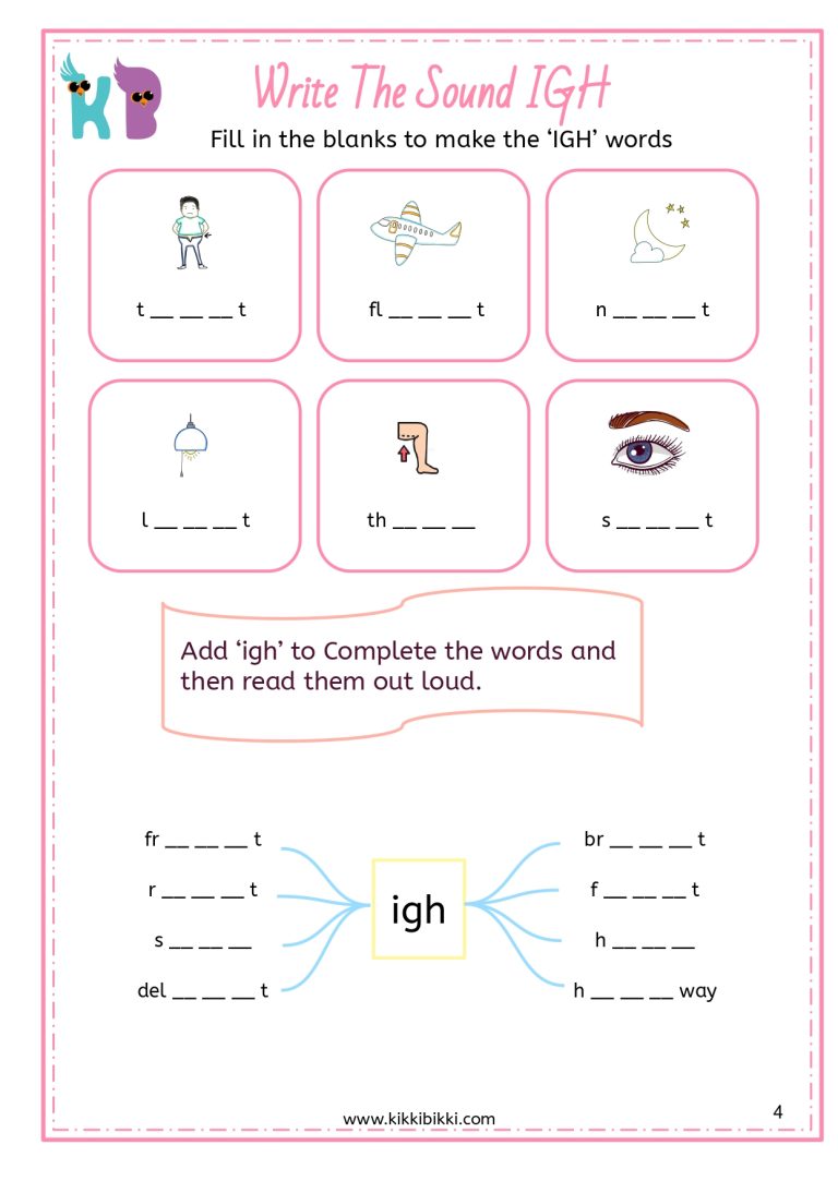 'IGH' Sound: Write the Sound Worksheets for Phonics Practice"