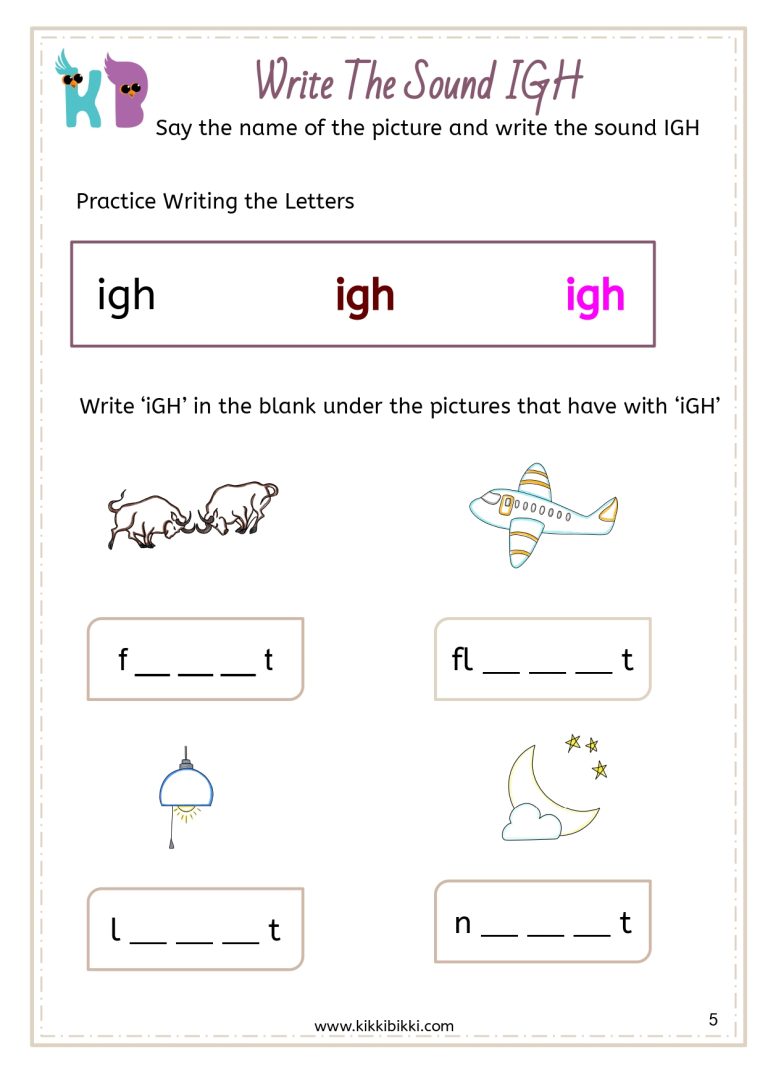 'IGH' Sound: Write the Sound Worksheets for Phonics Practice"