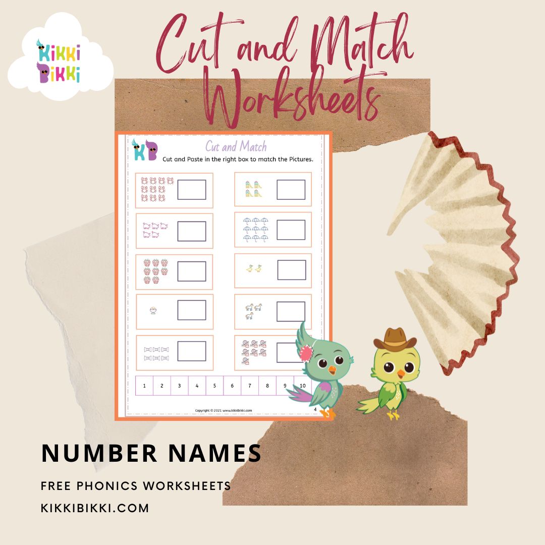 Number Names and Cut and Match Worksheets for Kindergarten"