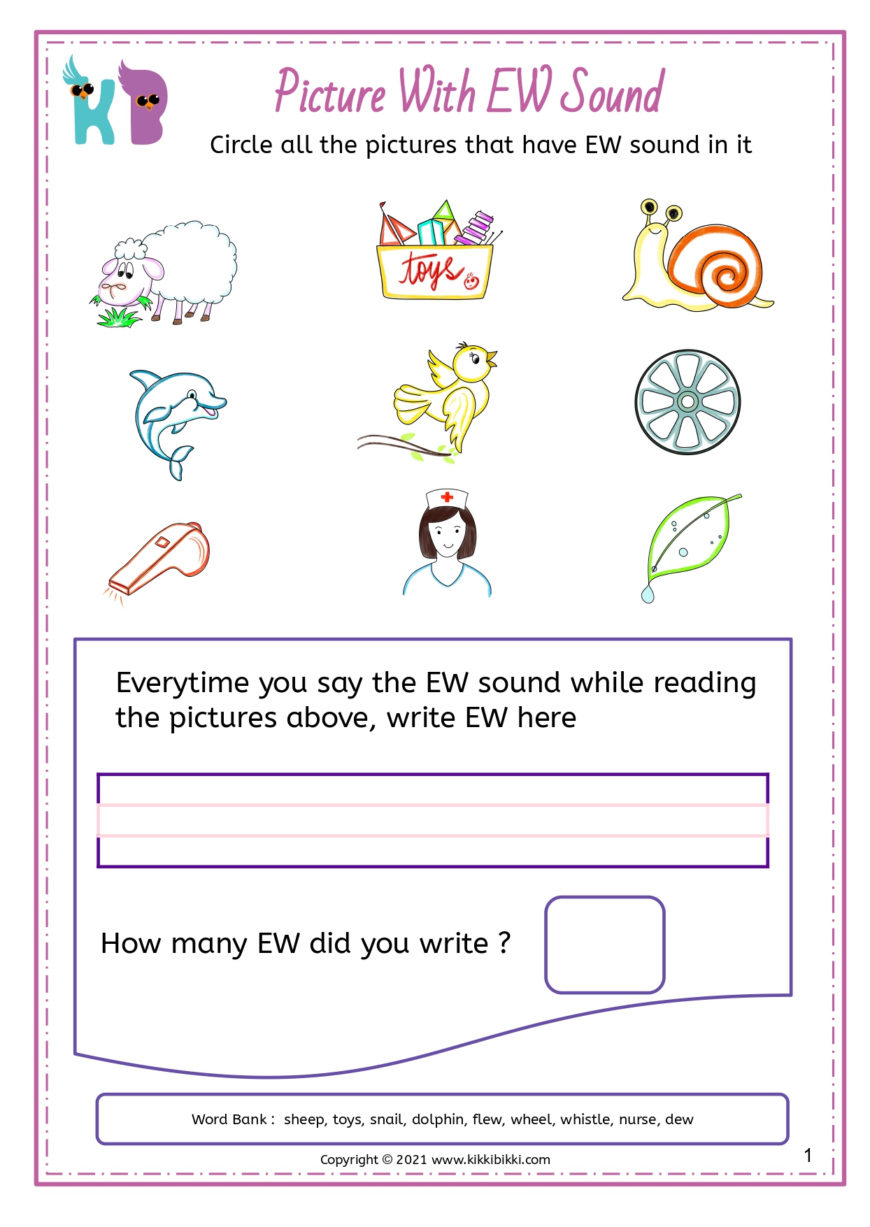 Phonics Fun: Picture with 'EW' Sound Worksheet