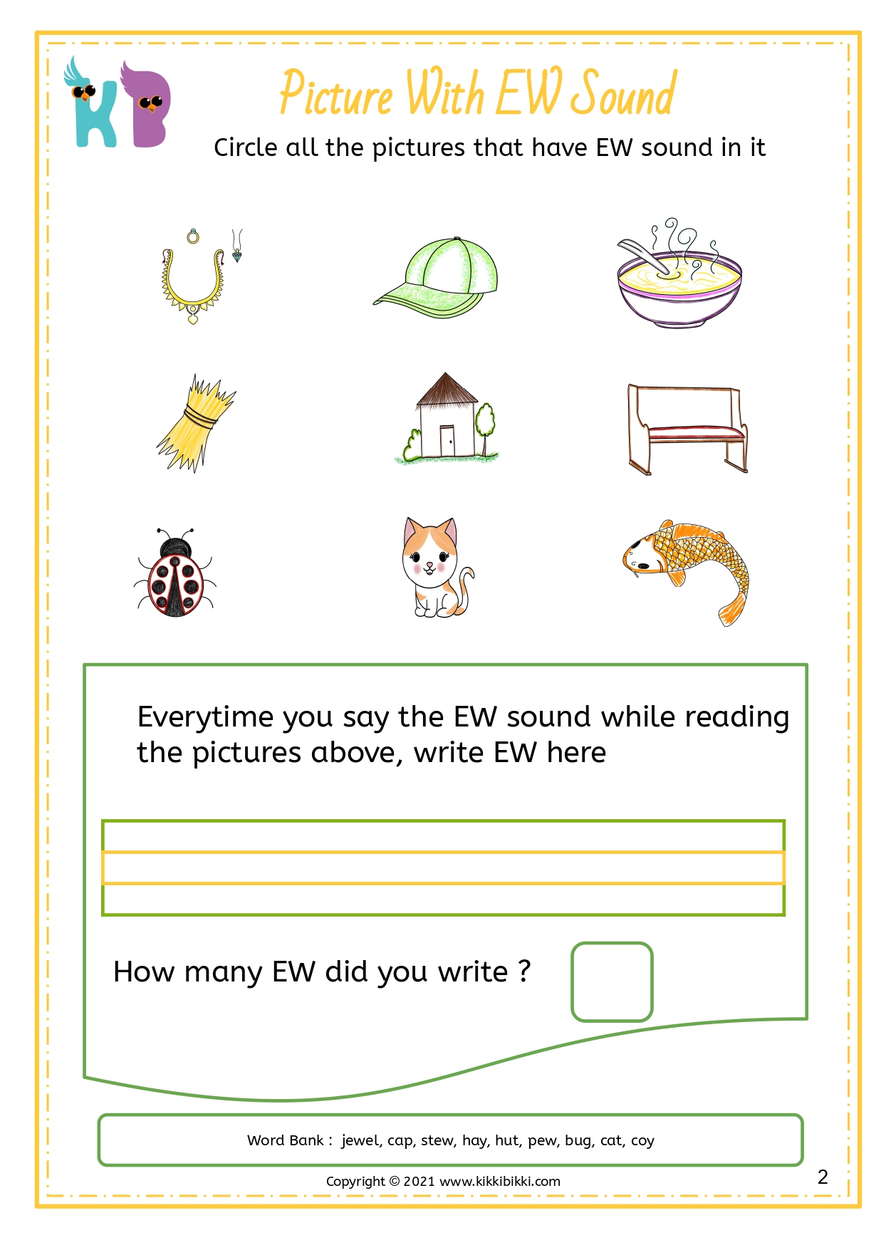 Phonics Fun: Picture with 'EW' Sound Worksheet