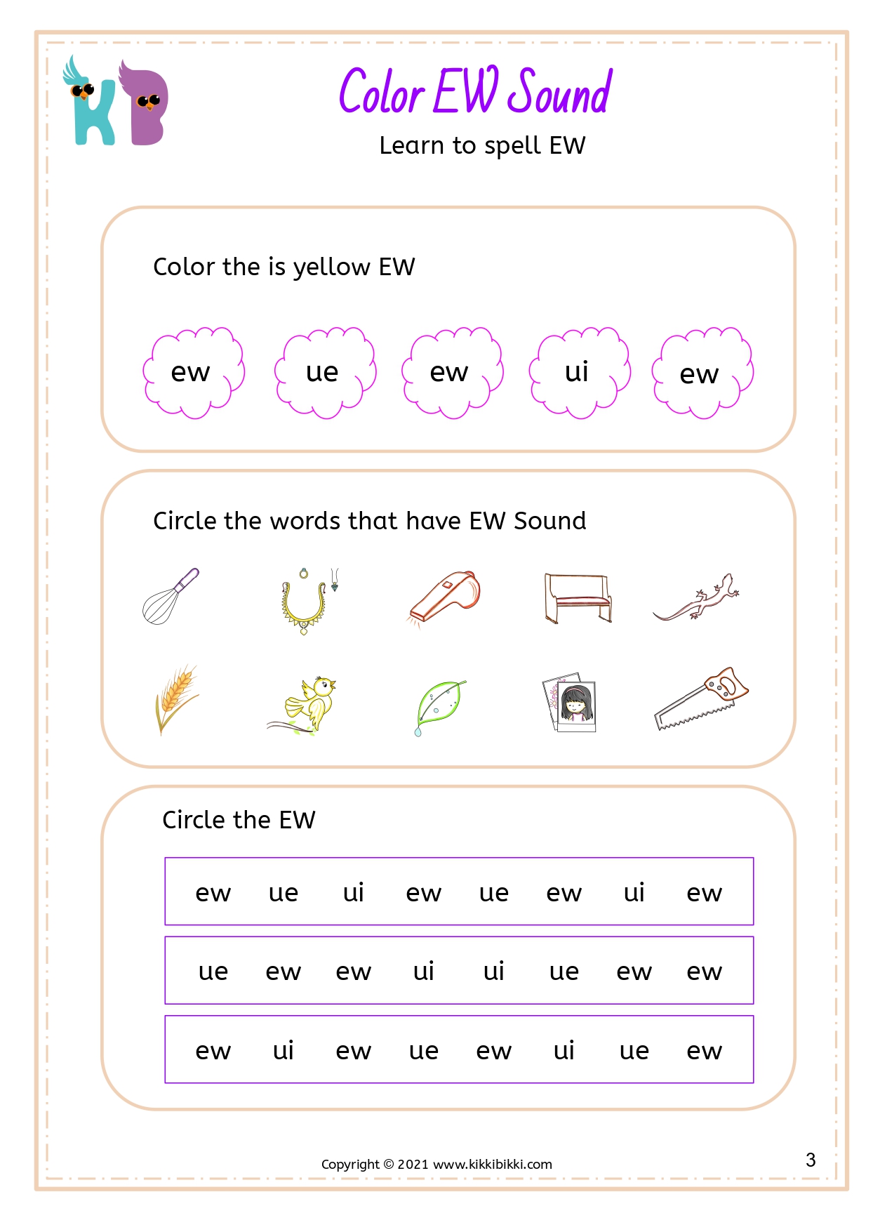 Phonics Fun: Picture with 'EW' Sound Worksheet