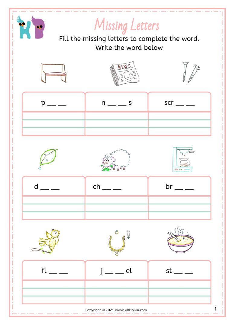 Exploring EW Sounds with Missing Letters Worksheets