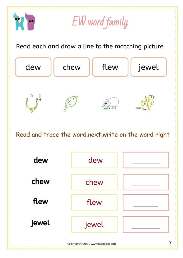 Exploring EW Sounds with Missing Letters Worksheets