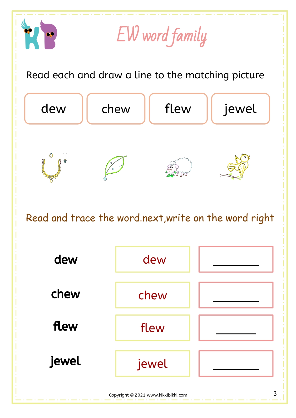 Exploring EW Sounds with Missing Letters Worksheets