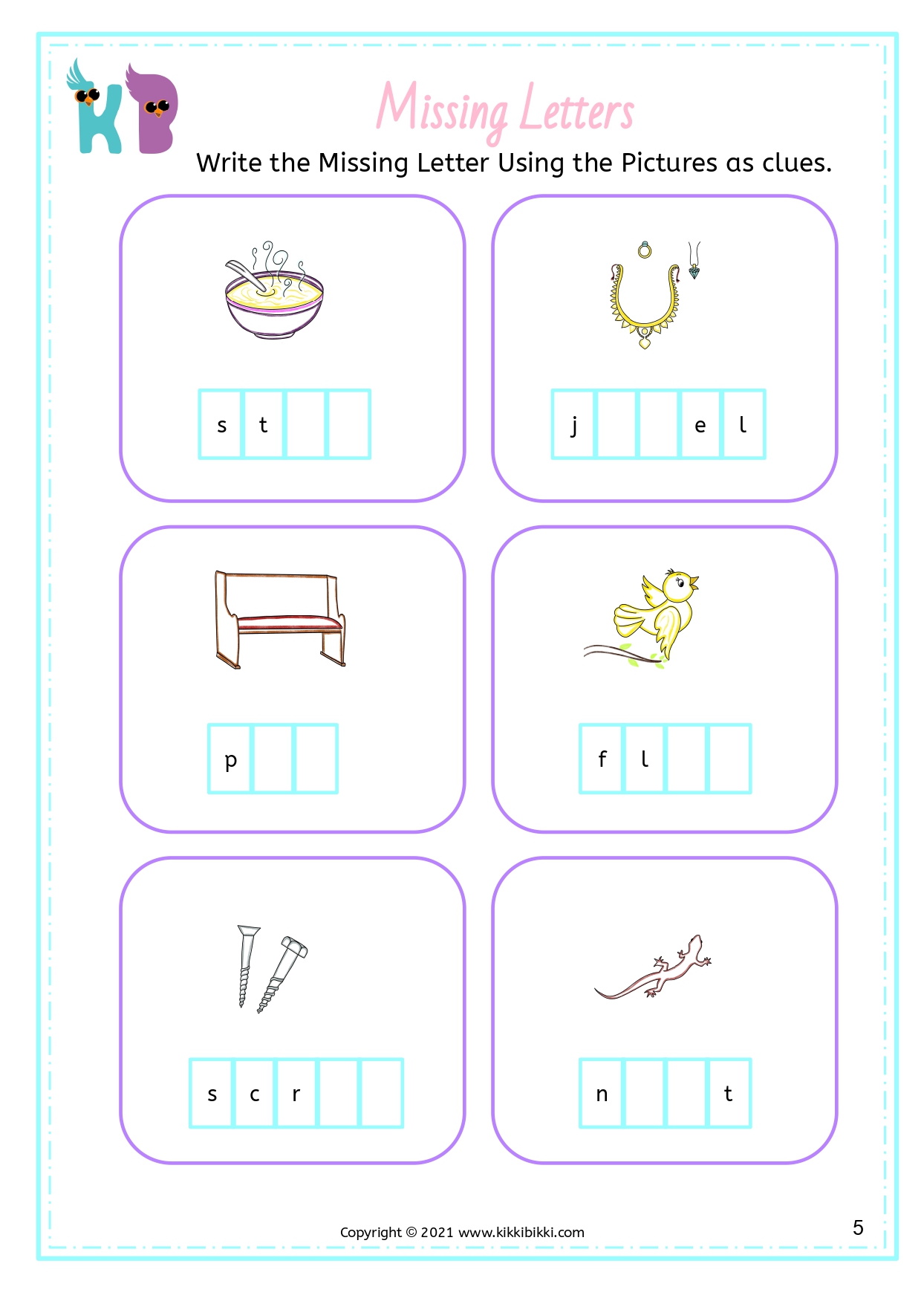 Exploring EW Sounds with Missing Letters Worksheets