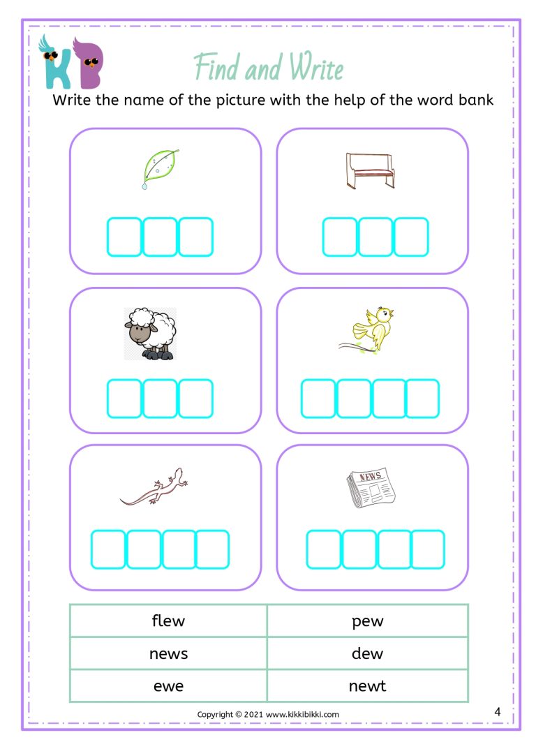 Consonant Digraph EW Sound Find and Write Worksheet