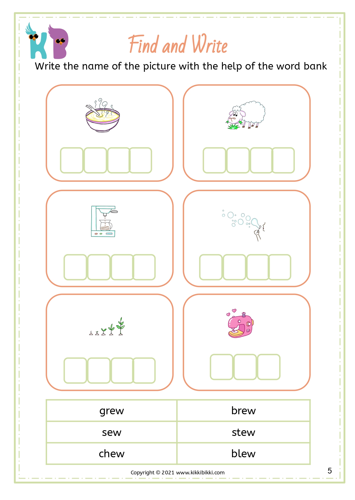 Consonant Digraph EW Sound Find and Write Worksheet