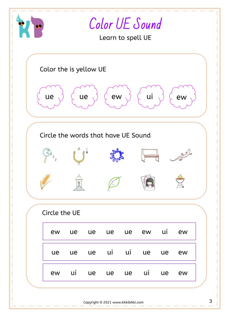Exploring the 'UE' Sound: Picture Worksheets for Phonics Practice
