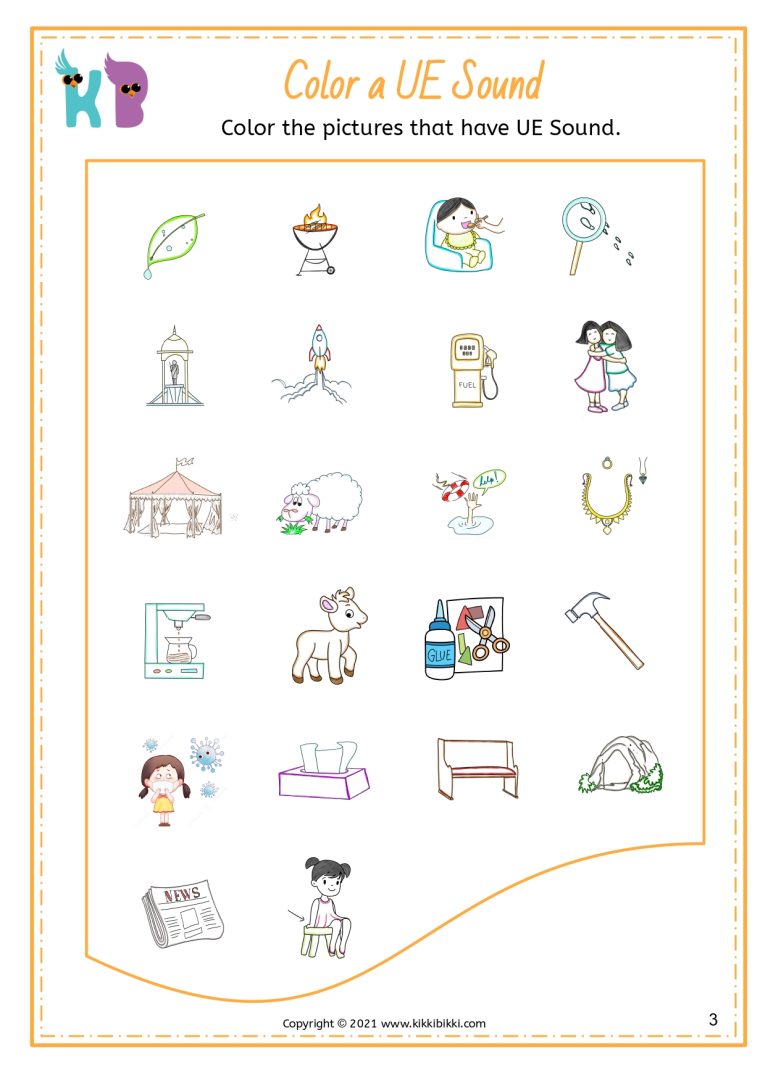 Introduction to 'UE' Sound - Find the Sound Worksheet