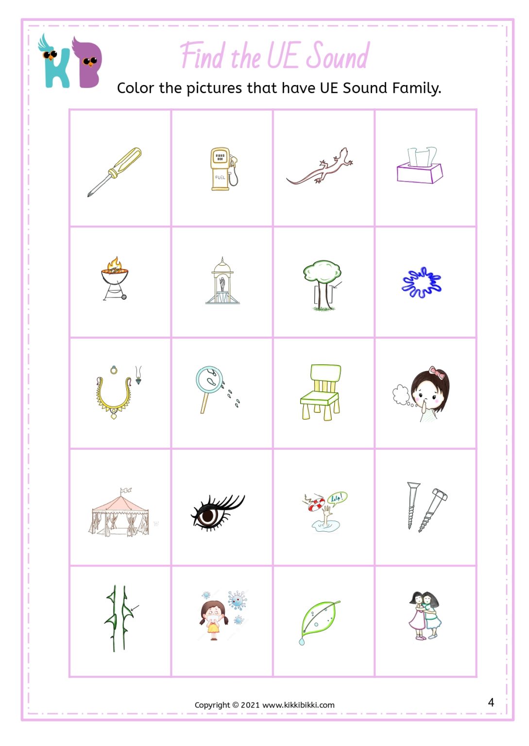 Introduction to 'UE' Sound - Find the Sound Worksheet