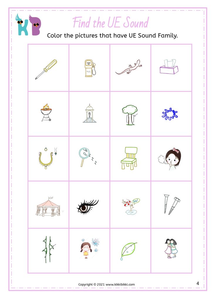 Introduction to 'UE' Sound - Find the Sound Worksheet