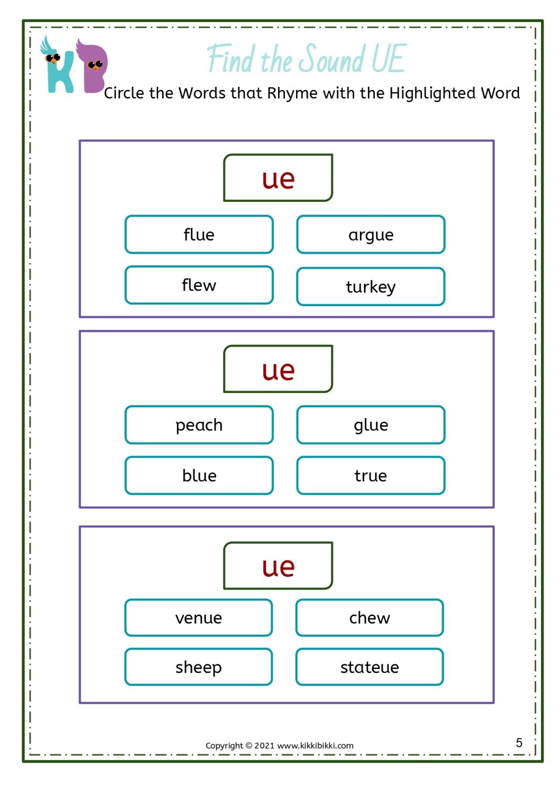 Introduction to 'UE' Sound - Find the Sound Worksheet