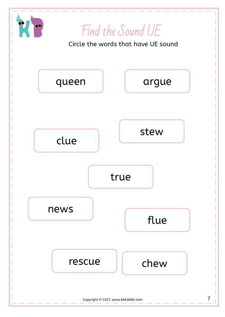 Introduction to 'UE' Sound - Find the Sound Worksheet