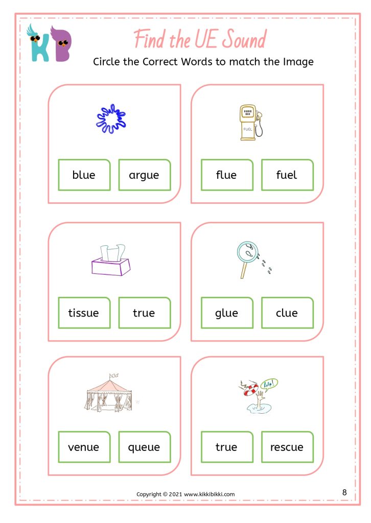 Introduction to 'UE' Sound - Find the Sound Worksheet