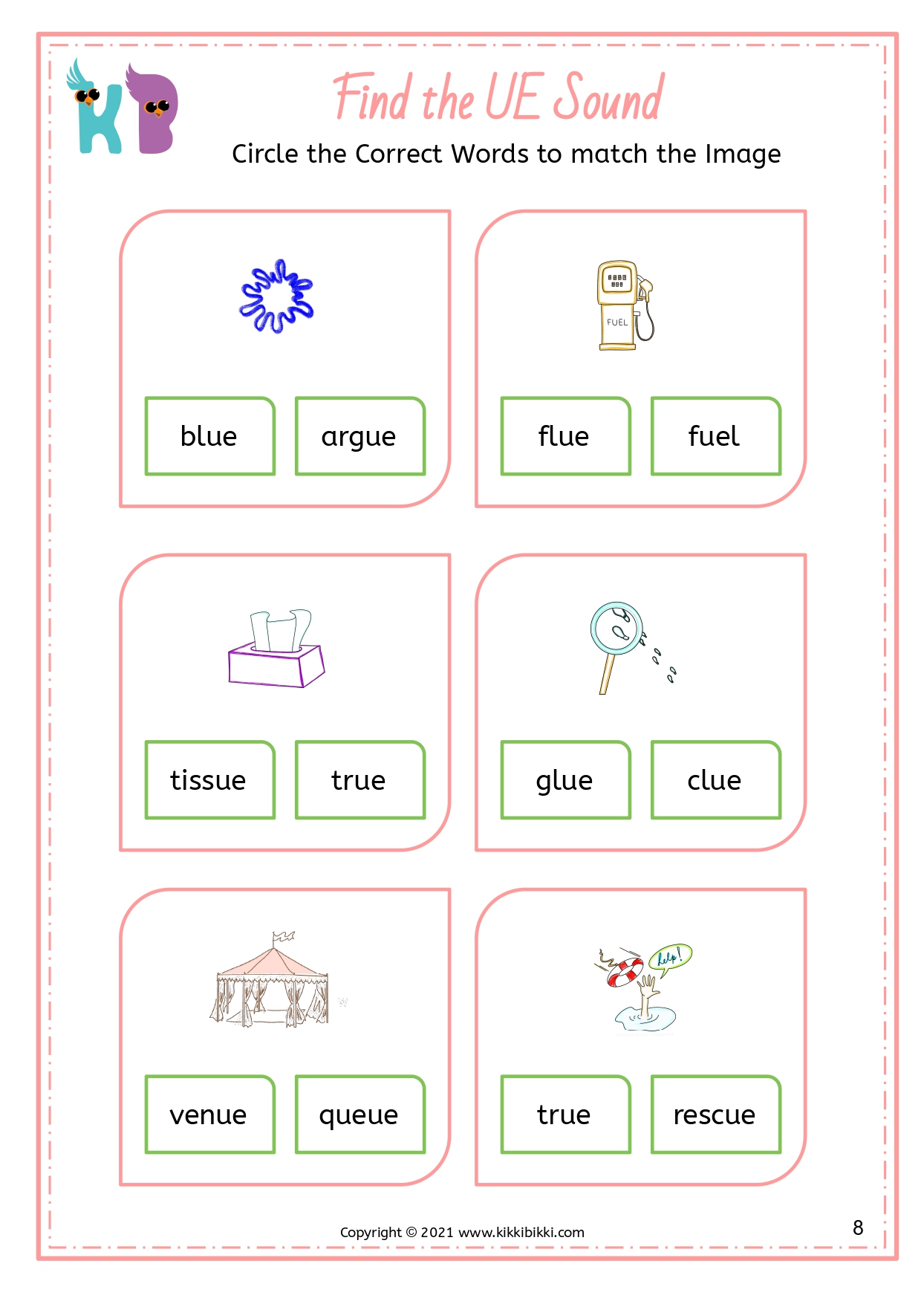 Introduction to 'UE' Sound - Find the Sound Worksheet