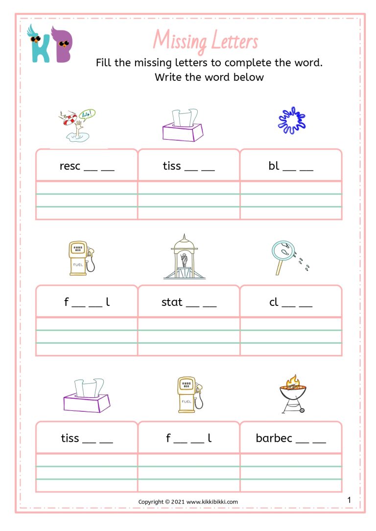 Exploring Phonics: 'UE' Sound - Missing Letters Worksheets