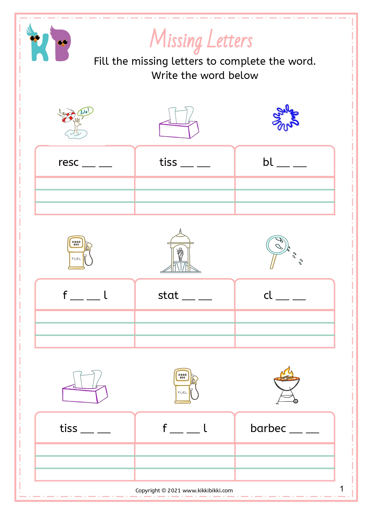 Exploring Phonics: 'UE' Sound - Missing Letters Worksheets