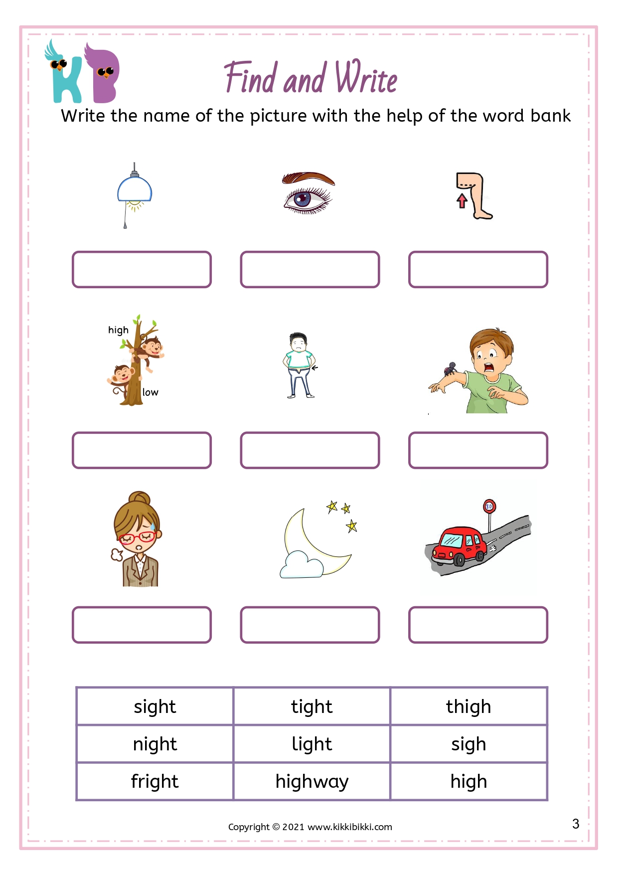 Introduction to the 'IGH' Sound with Find and Write Worksheets