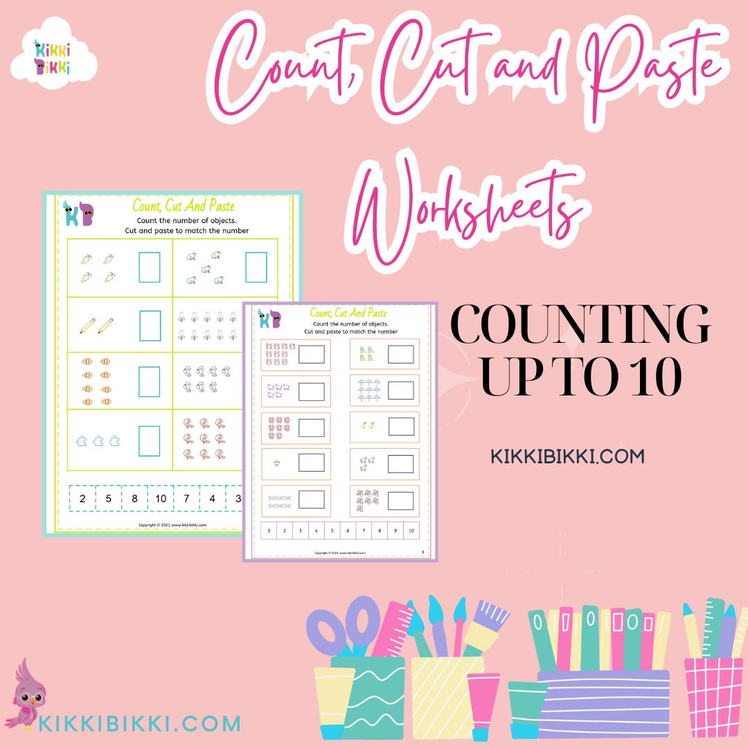Count, Cut, and Paste Worksheets for Counting up to 10