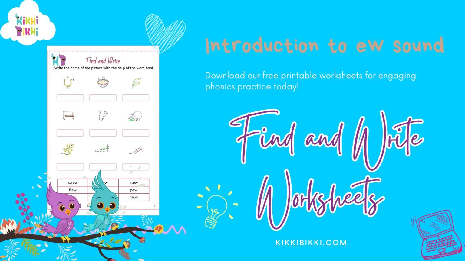 Consonant Digraph EW Sound Find and Write Worksheet