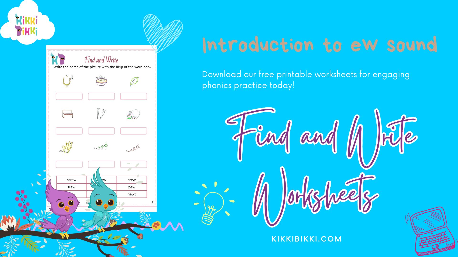 Consonant Digraph EW Sound Find and Write Worksheet