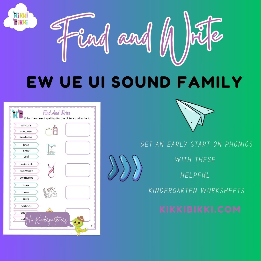 "EW, UE, UI Sound Family: Find-and-Write Phonics Worksheets"