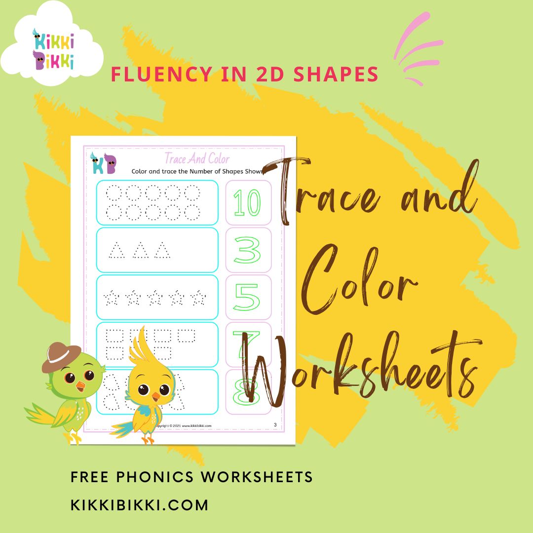 Math Skills with 2D Shapes: Trace and Color Worksheets"