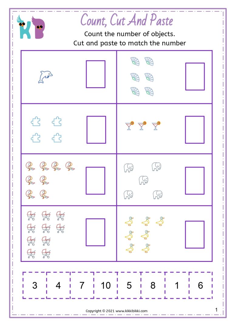 Count, Cut, and Paste Worksheets for Counting up to 10