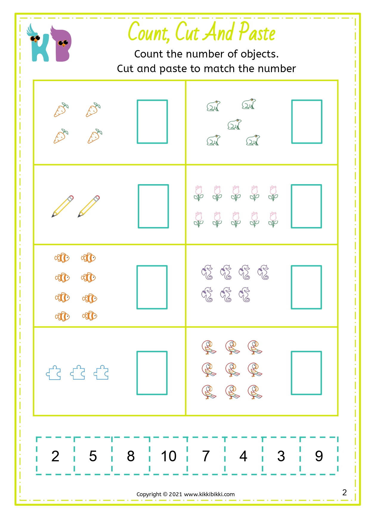 Count, Cut, and Paste Worksheets for Counting up to 10