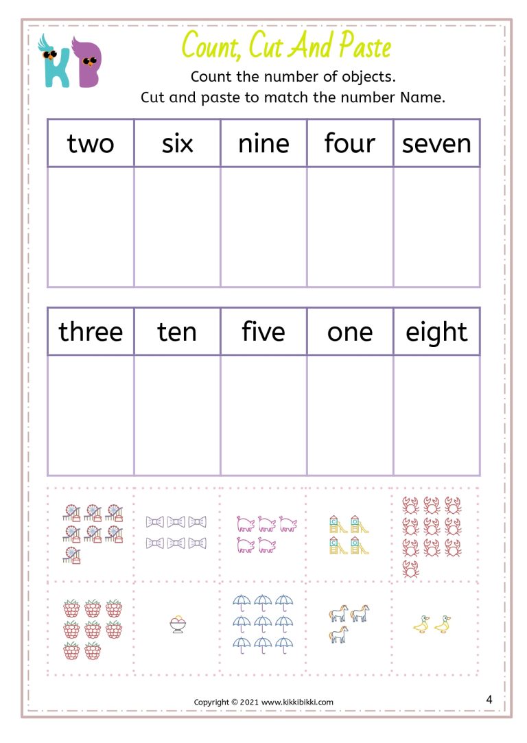 Count, Cut, and Paste Worksheets for Counting up to 10