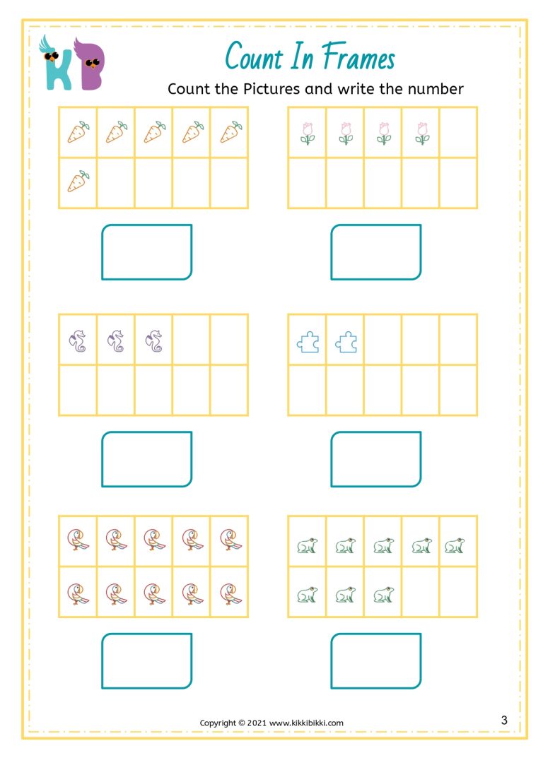 "Fun with Numbers: Counting Up to 10 with Frames Worksheets"