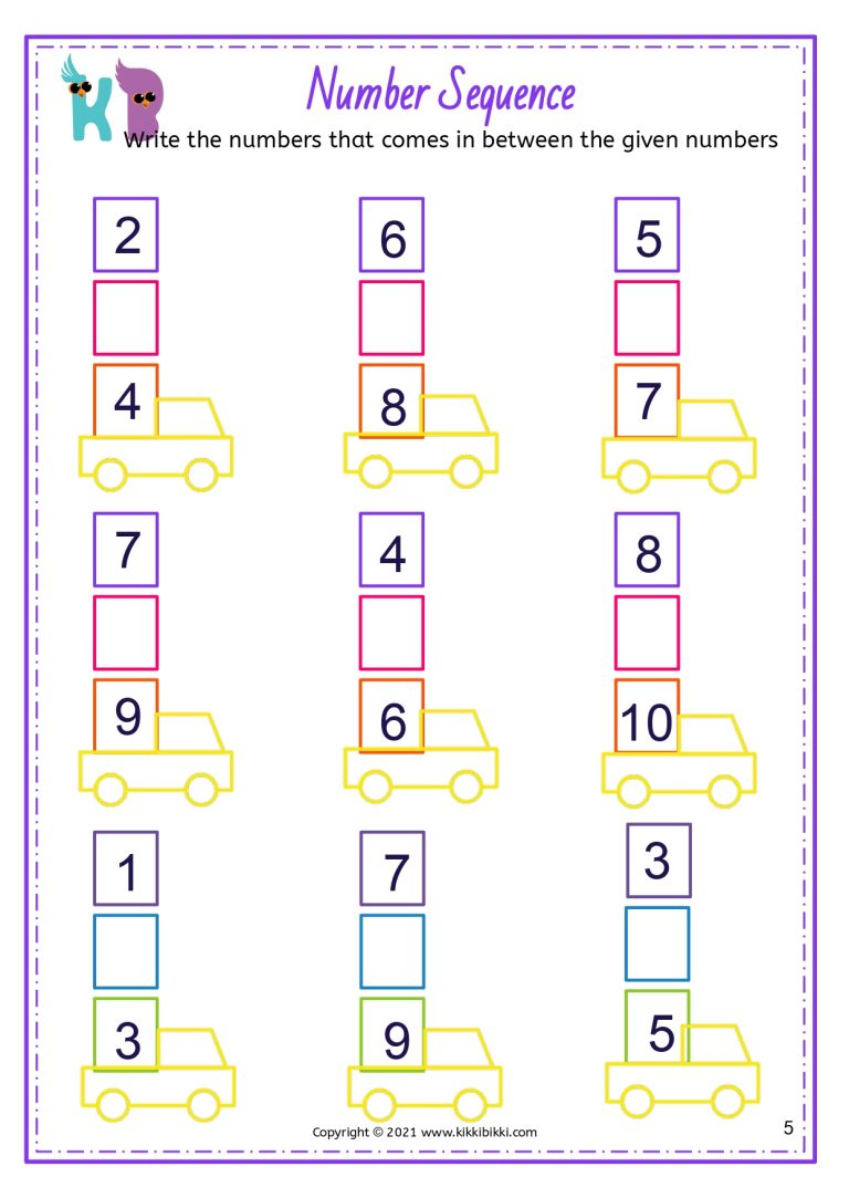 Math Adventure - Number Sequence Worksheet for Kindergarten