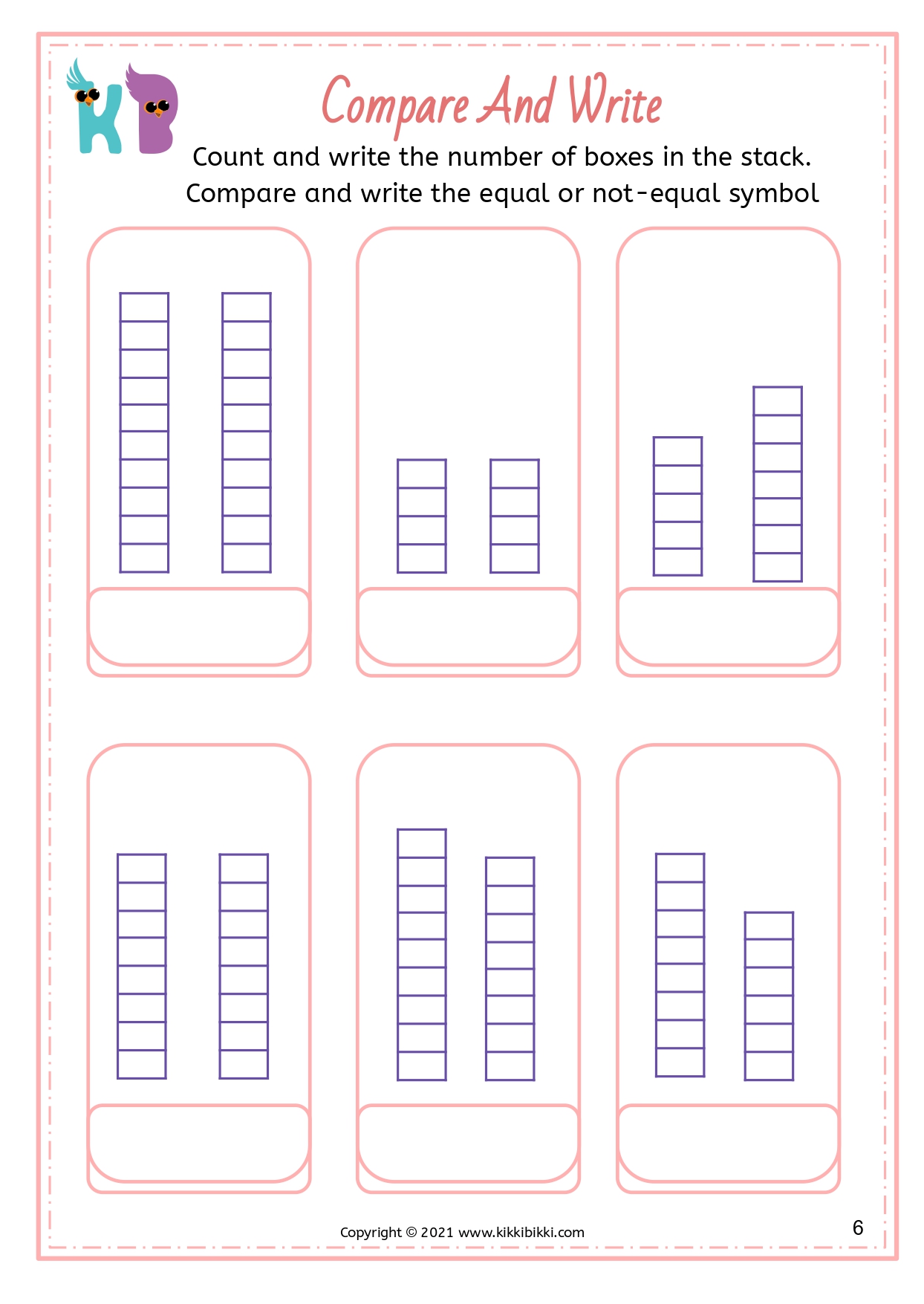 "Interactive Compare and Write Worksheets for Kindergarten