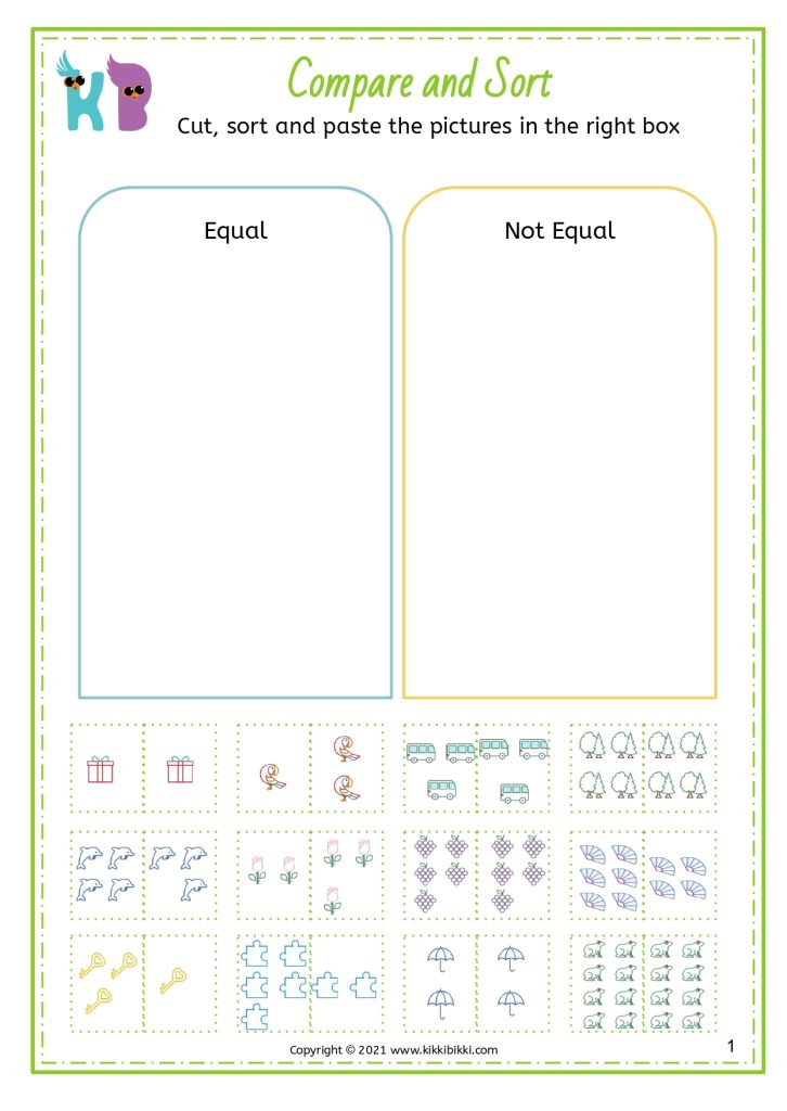 Equal To, Not Equal To, Compare and Sort Worksheet
