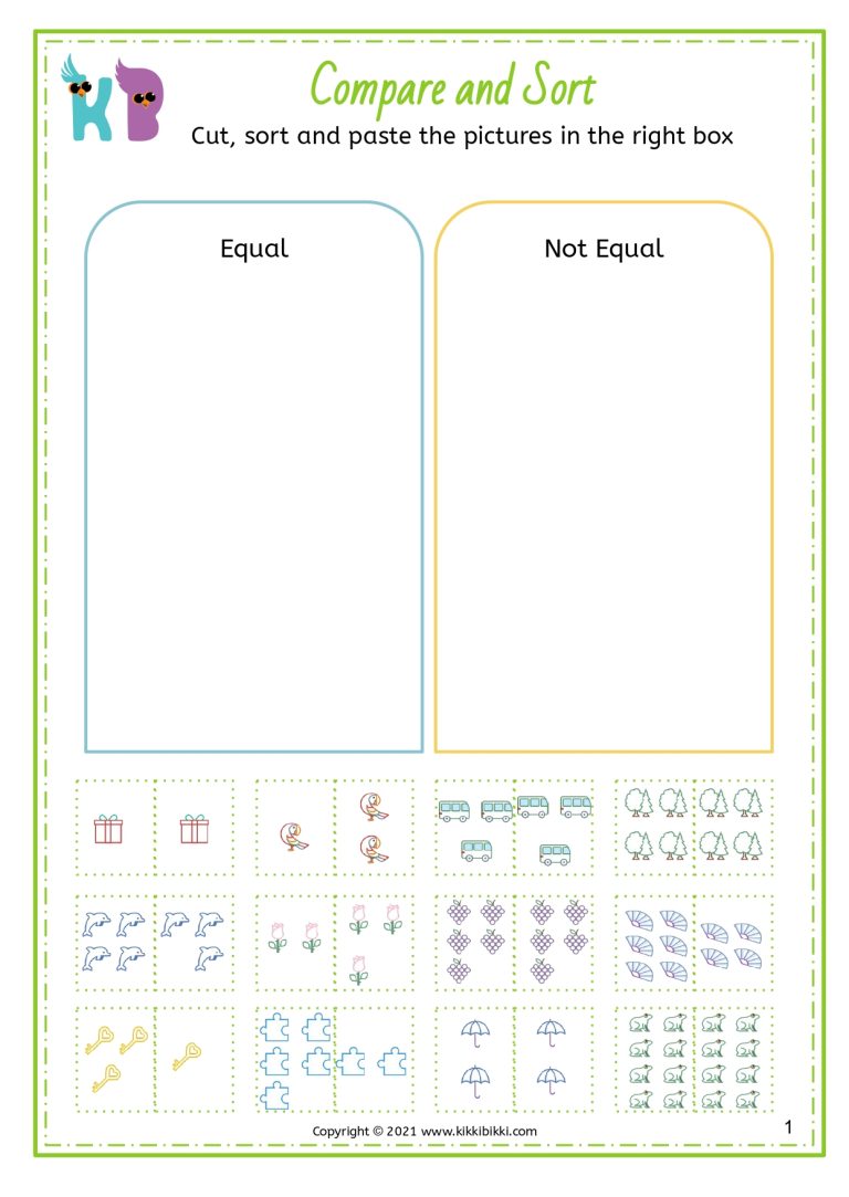 Equal To, Not Equal To, Compare and Sort Worksheet