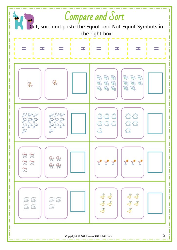 Equal To, Not Equal To, Compare and Sort Worksheet