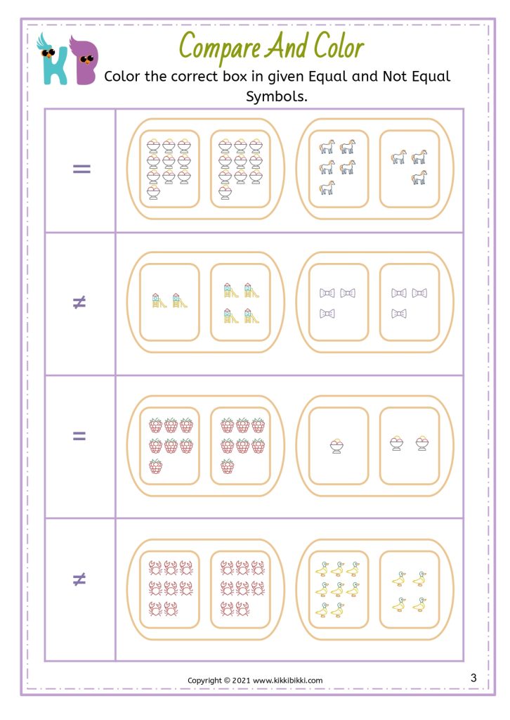 Colorful Math Fun: Equal To, Not Equal To, Compare and Color