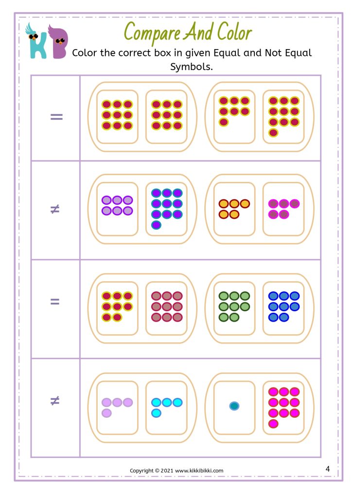 Colorful Math Fun: Equal To, Not Equal To, Compare and Color
