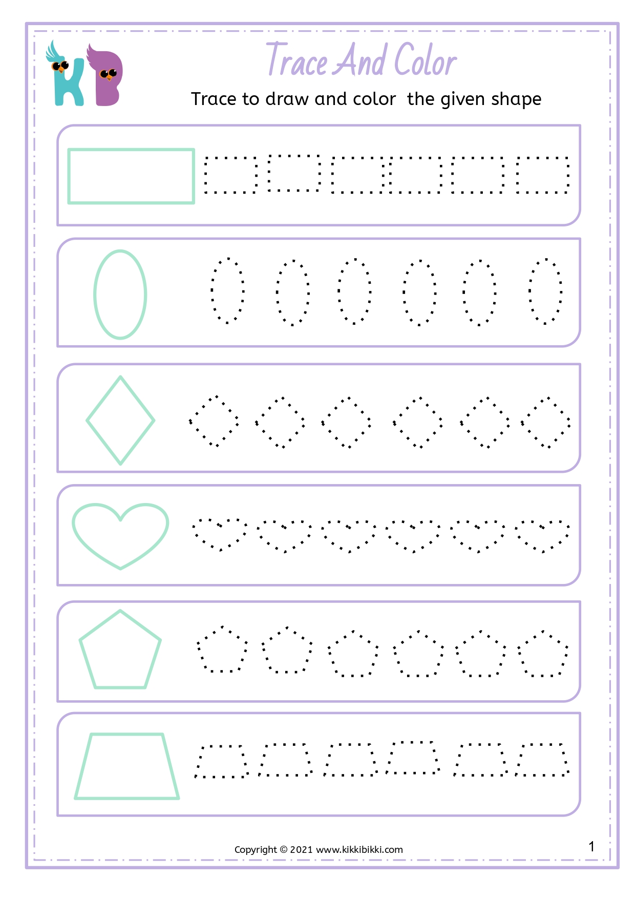 Math Skills with 2D Shapes: Trace and Color Worksheets"