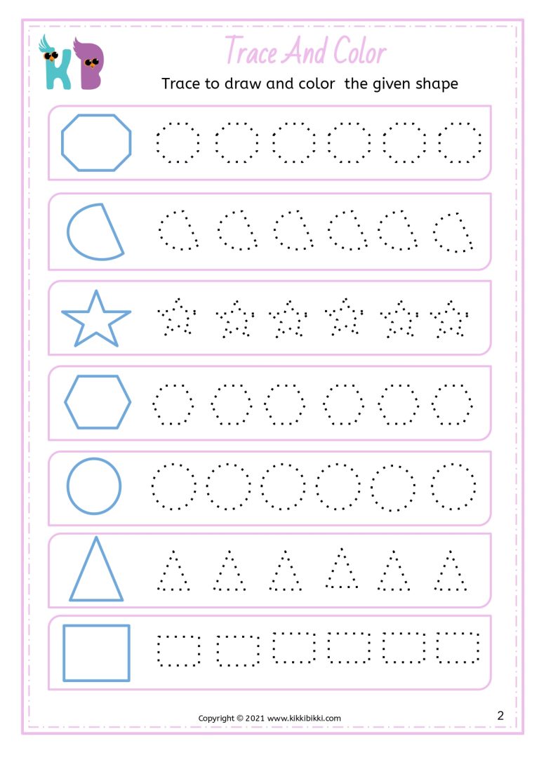Math Skills with 2D Shapes: Trace and Color Worksheets"