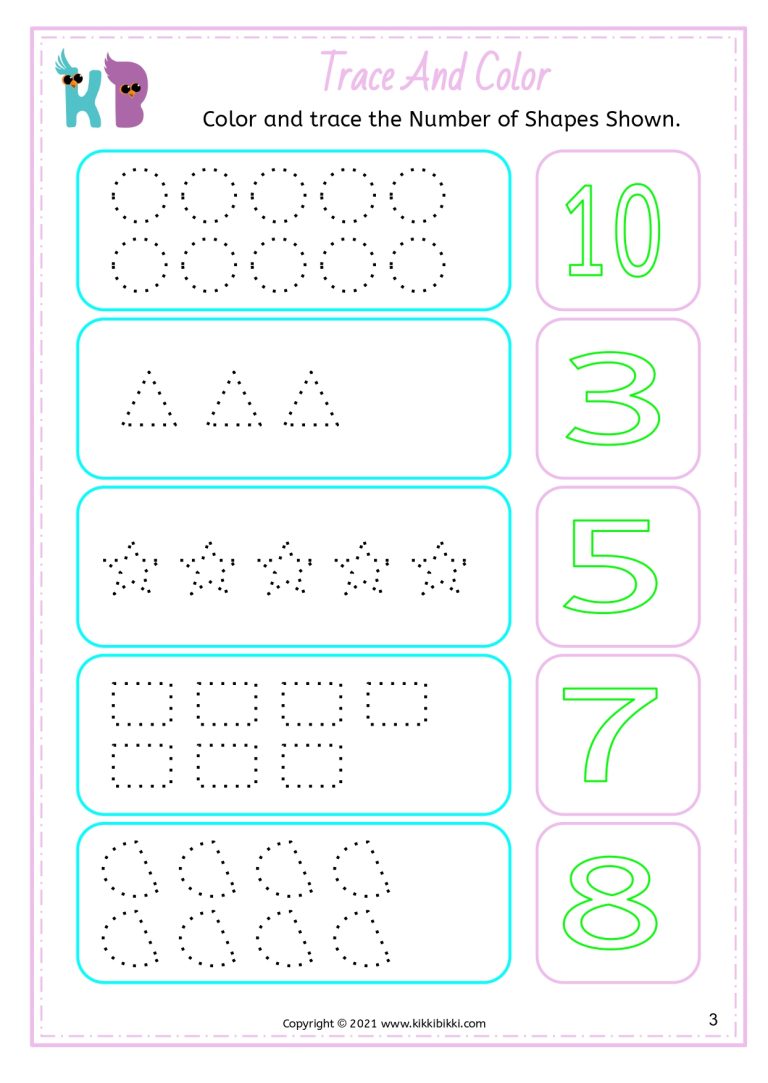 Math Skills with 2D Shapes: Trace and Color Worksheets"