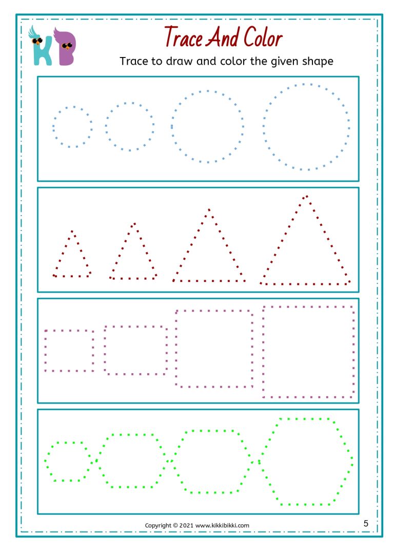 Math Skills with 2D Shapes: Trace and Color Worksheets"