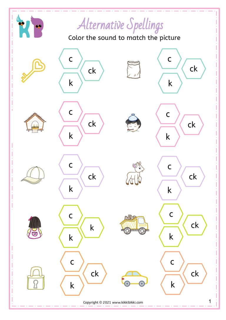 Phonics Adventure - Alternative Spelling c, k, ck Worksheet